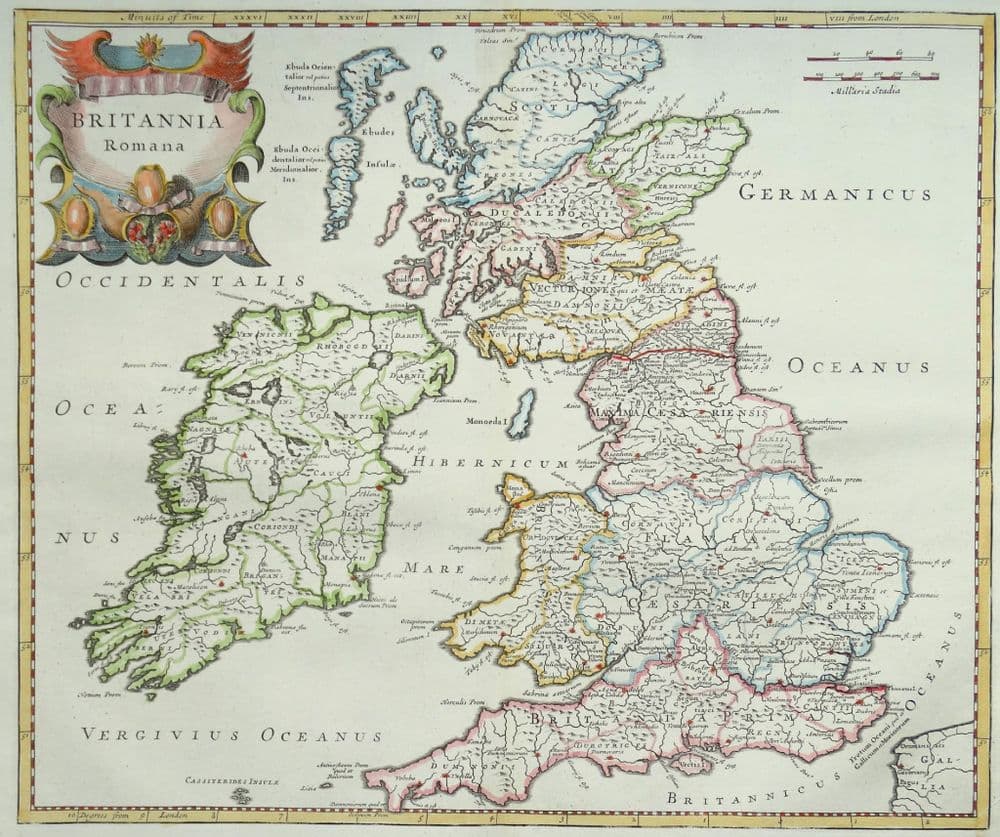 Antique Map ROMAN BRITAIN Britannia Romana British Isles R Morden ...