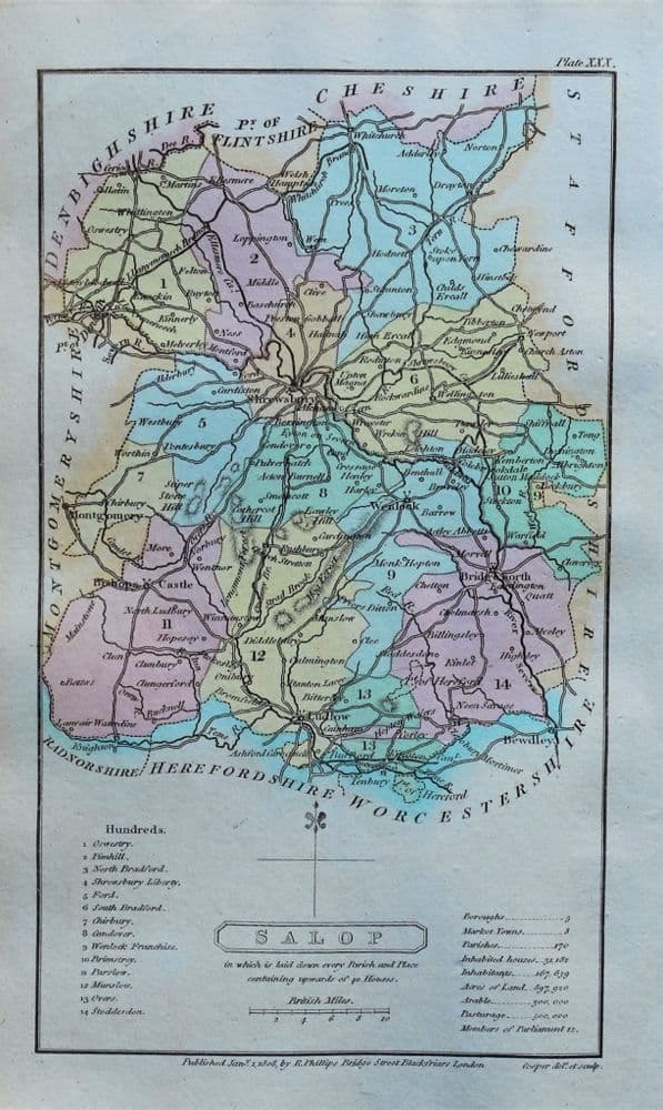 Antique Map SHROPSHIRE SALOP Capper Original Hand Coloured 1808
