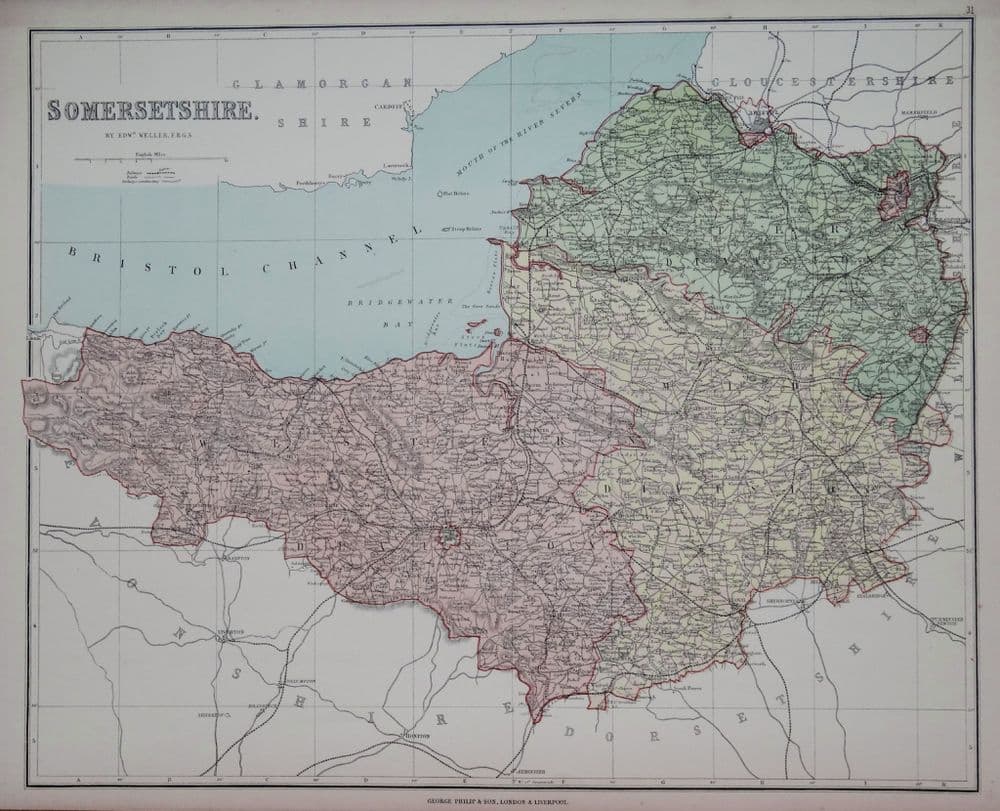 Antique Map SOMERSET Edward Weller Original c1870