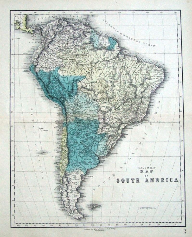 Antique Map SOUTH AMERICA Gall & Inglis original c1850