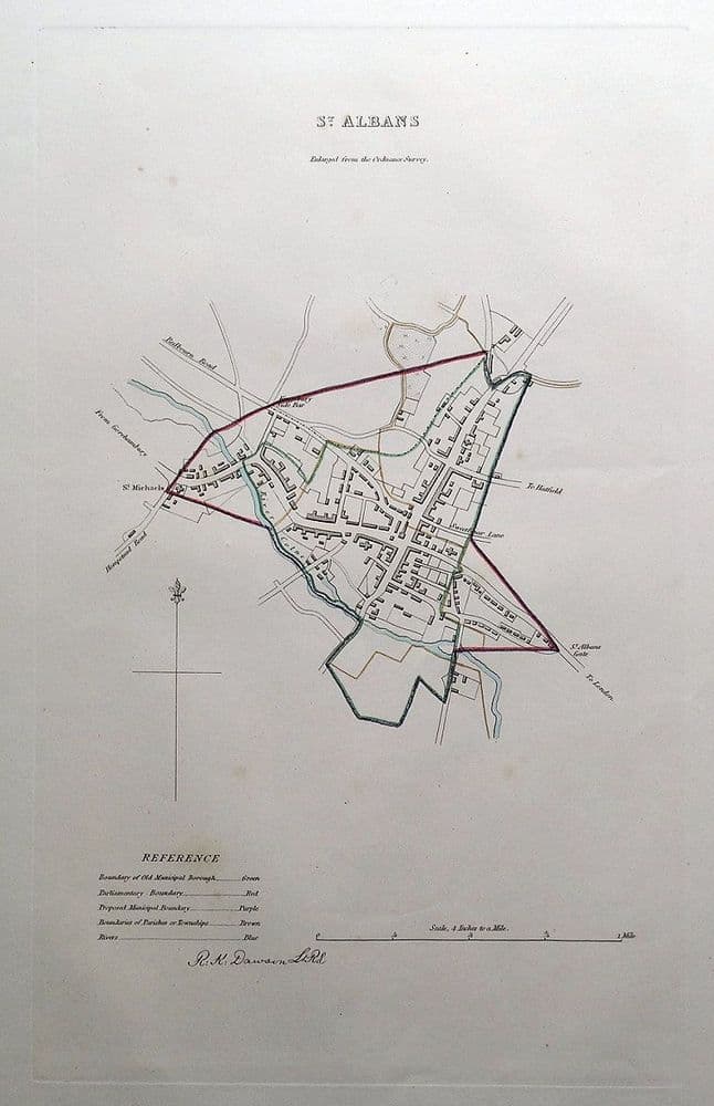 Antique Map St ALBANS HERTFORDSHIRE Street Plan Dawson Original 1832