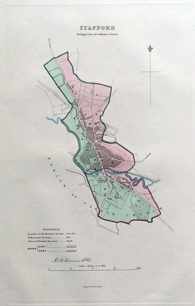 Antique Map STAFFORD STAFFORDSHIRE Street Plan Dawson Original 1832