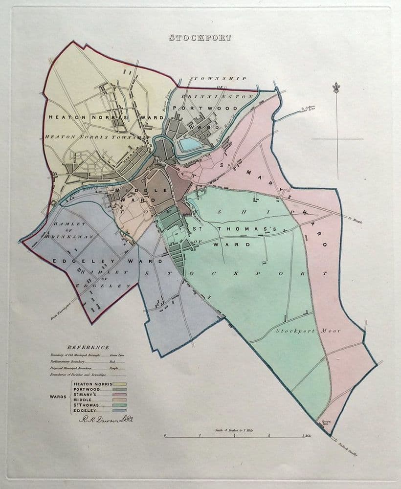 Antique Map STOCKPORT MANCHESTER UK Street Plan Dawson Original 1832