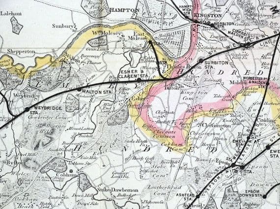 Antique Map SURREY C W Deacon original railway map c1880