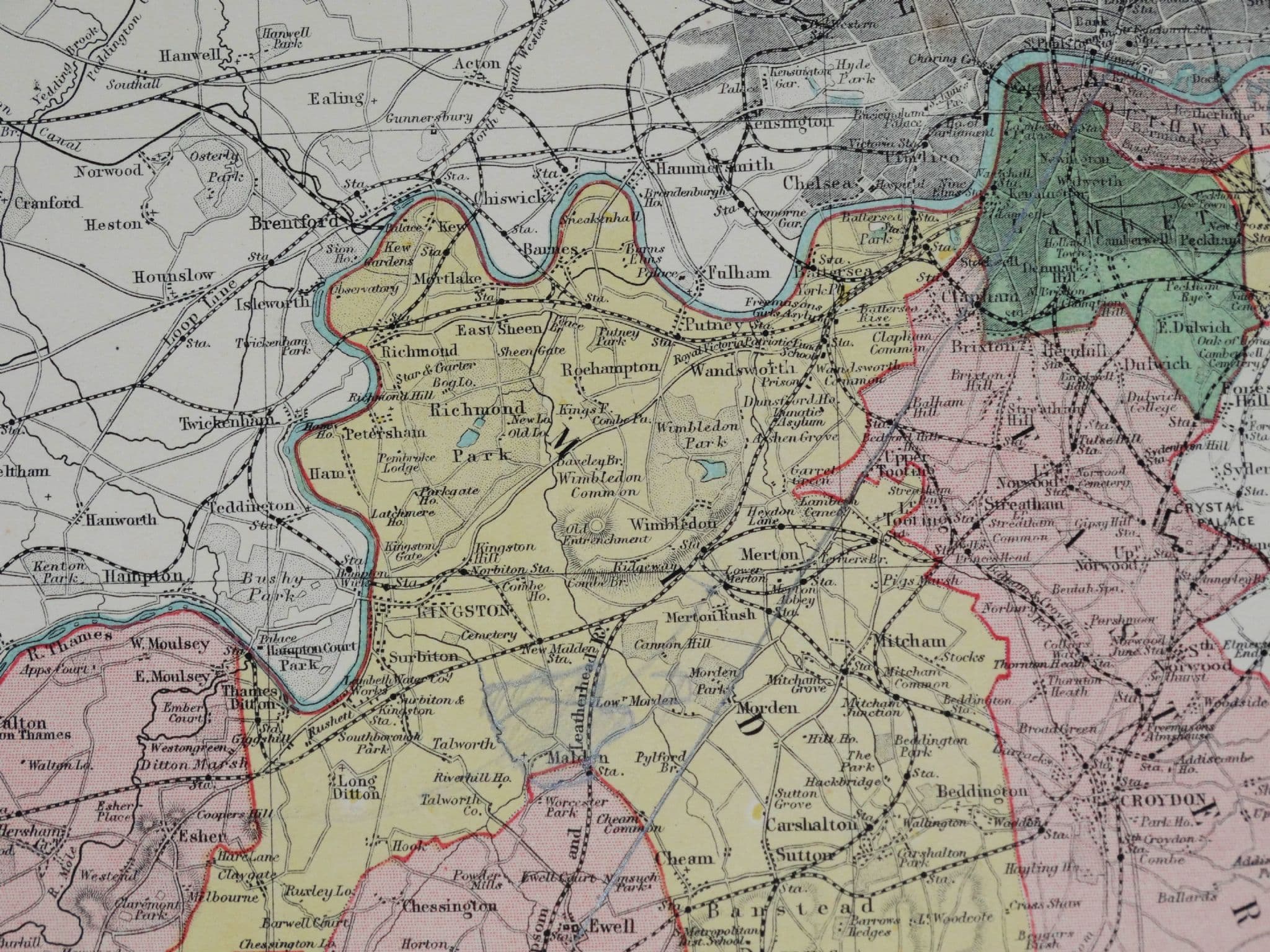 Antique Map SURREY John Bartholomew Original c1870