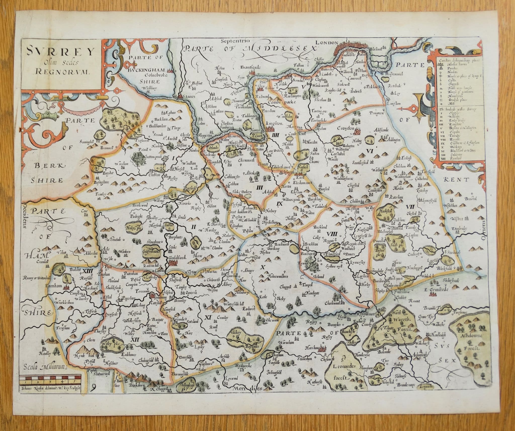 Antique Map SURREY John Norden & William Kip Camden original 1637