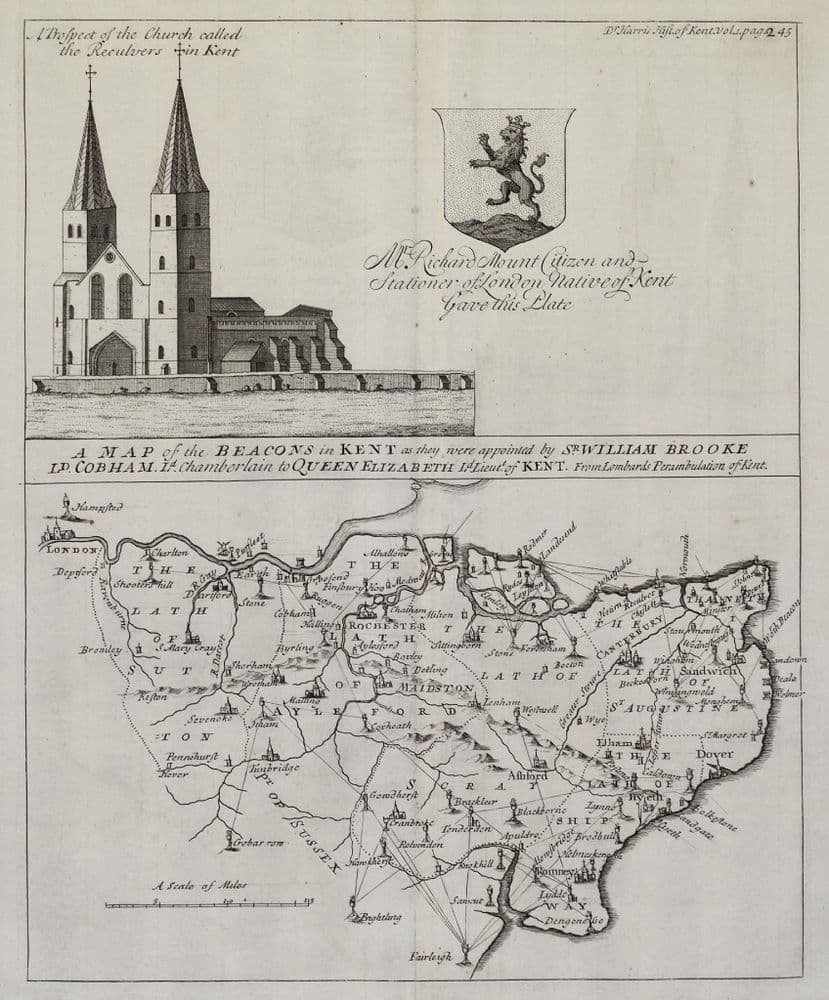 Antique Map The BEACONS in KENT RECULVER John Harris original 1719