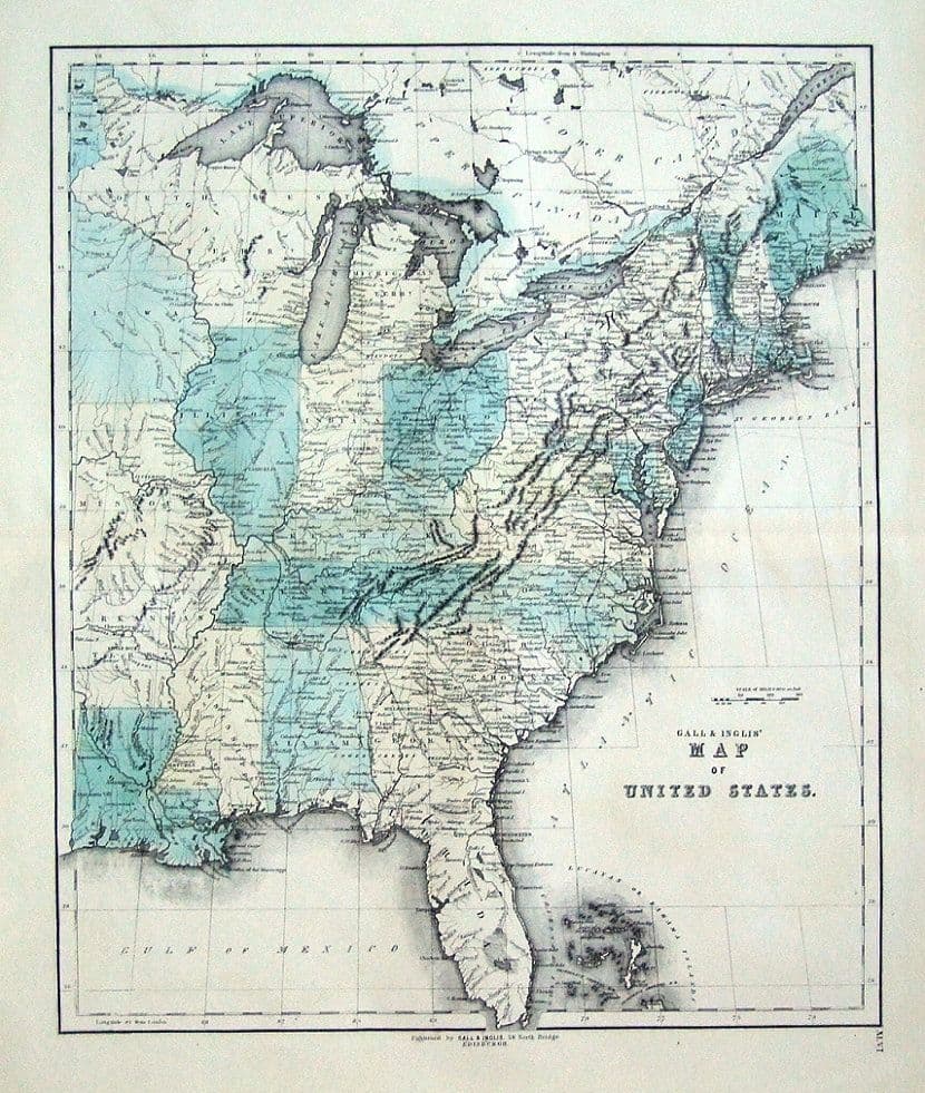 Antique Map UNITED STATES OF AMERICA Gall & Inglis original c1850