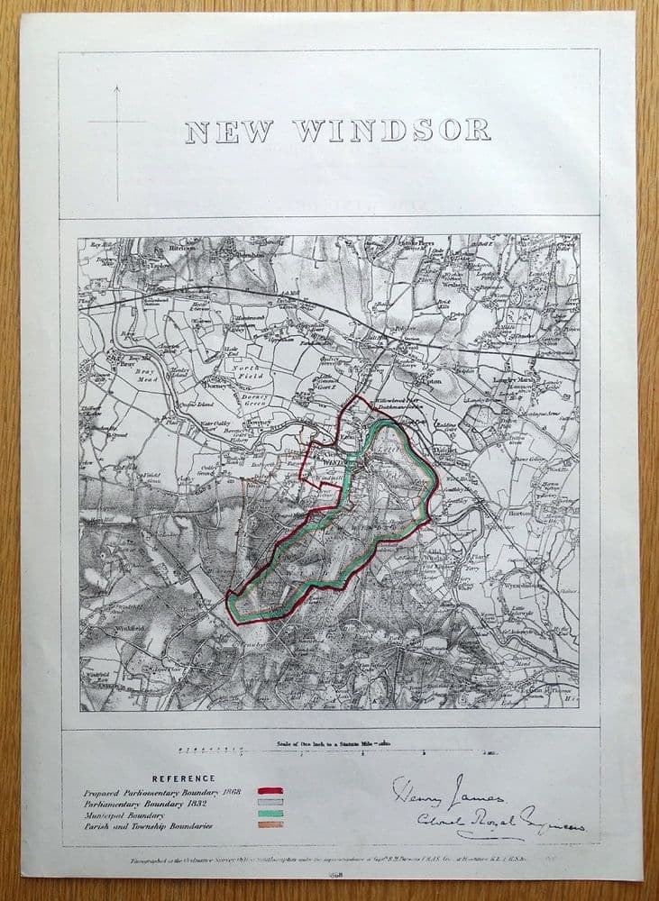 Antique Map WINDSOR BERKSHIRE Boveney Eton Clewer Datchet Winkfield ...