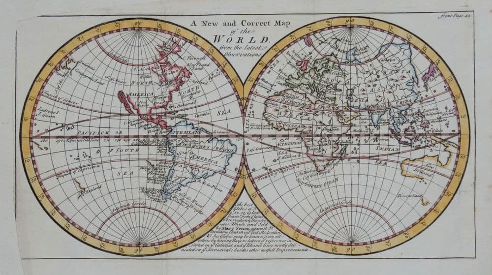 Antique Map WORLD in HEMISPHERES California as island John Senex ...