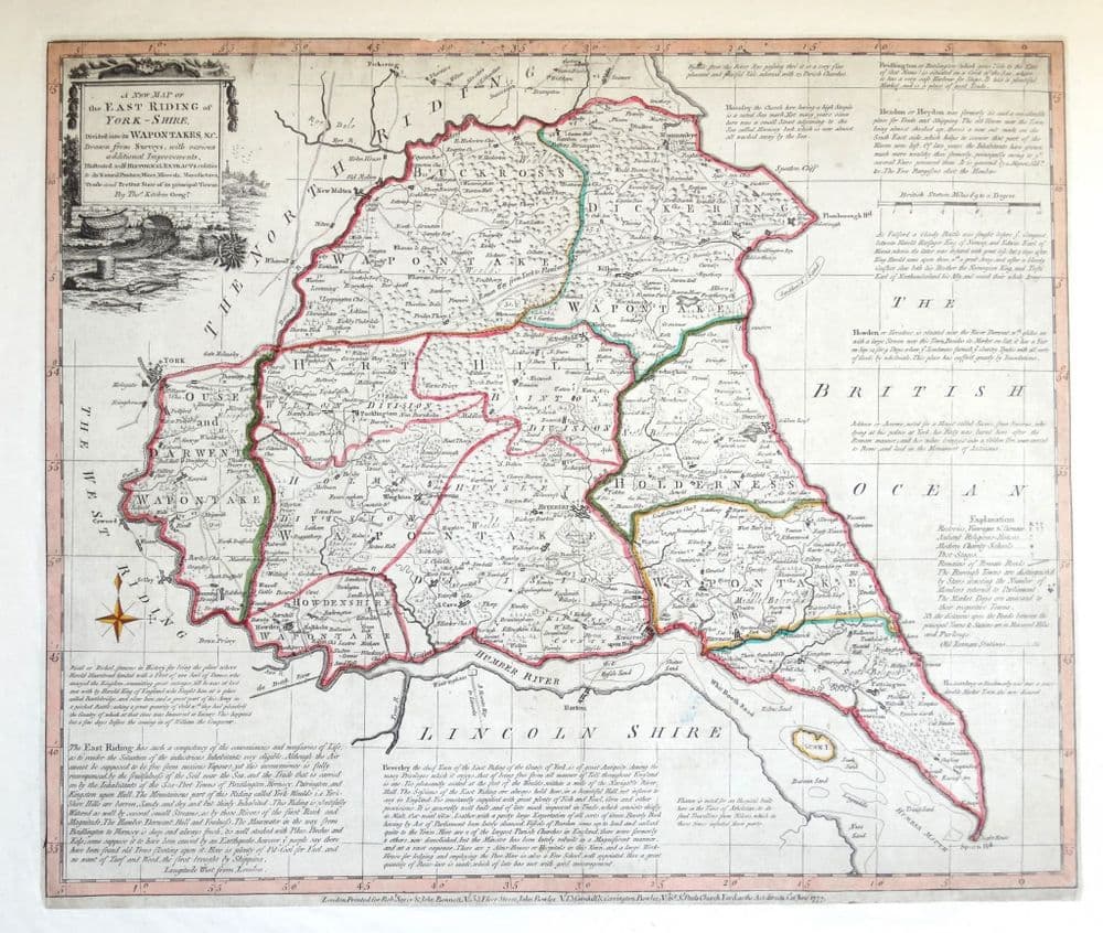 Antique Map YORKSHIRE EAST RIDING E Bowen Royal English Atlas Original 1777