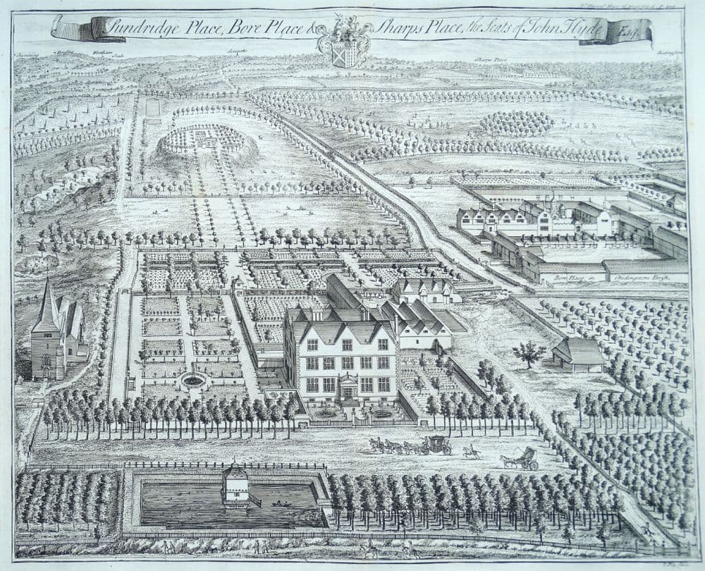 Antique Print SUNDRIDGE PLACE Bore Place Sharps Place Chiddingstone ...