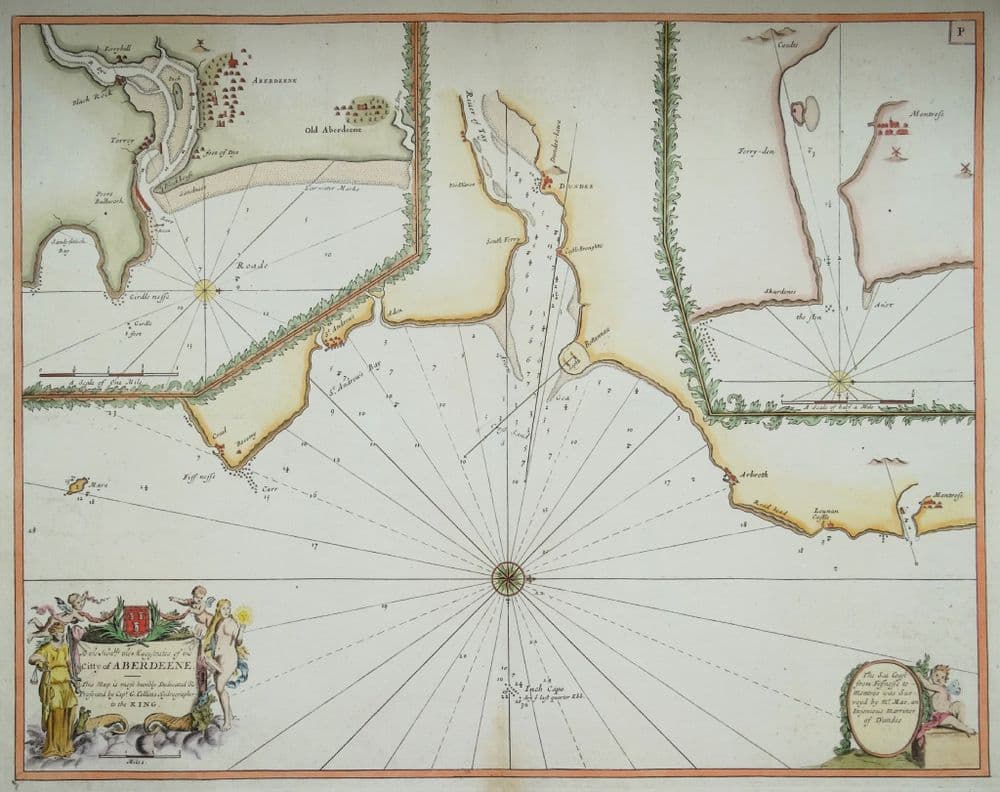 Antique Sea Chart ABERDEEN SCOTLAND Arbroath Dundee Montrose G Collins ...