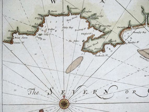 Antique Sea Chart BRISTOL CHANNEL N Devon S Wales Greenville Collins ...