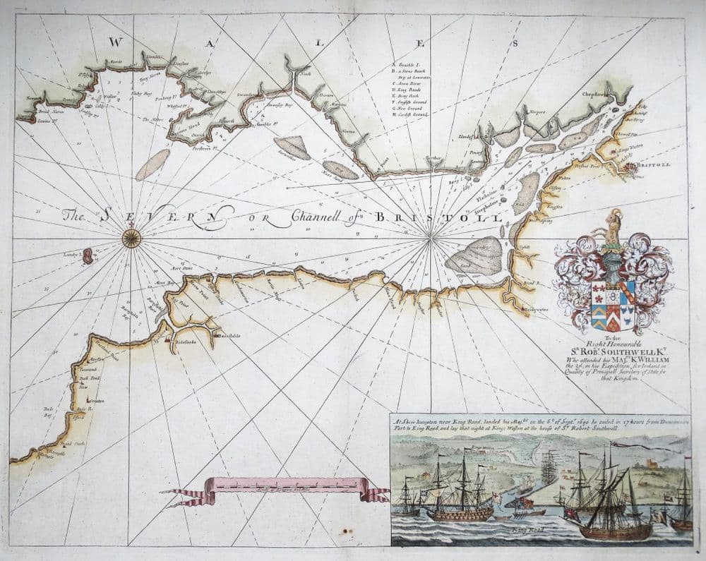 Antique Sea Chart BRISTOL CHANNEL N Devon S Wales Greenville Collins ...