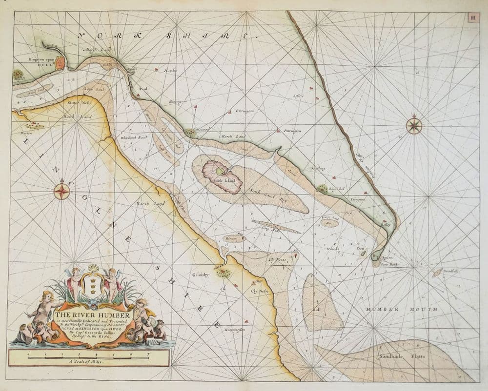 Antique Sea Chart RIVER HUMBER Hull Grimsby Greenville Collins Original ...