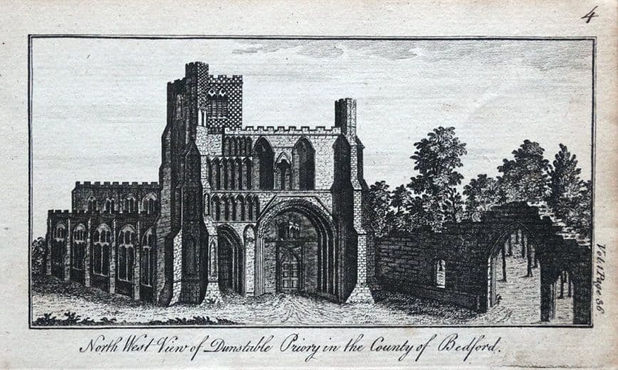 BEDFORDSHIRE DUNSTABLE PRIORY Original Antique Copper Engraved Print 1770