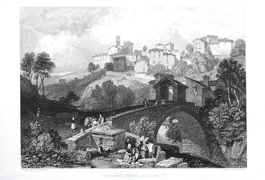 ITALY TUSCANY PELAGO FLORENCE Steel Engraved Antique Print circa 1830