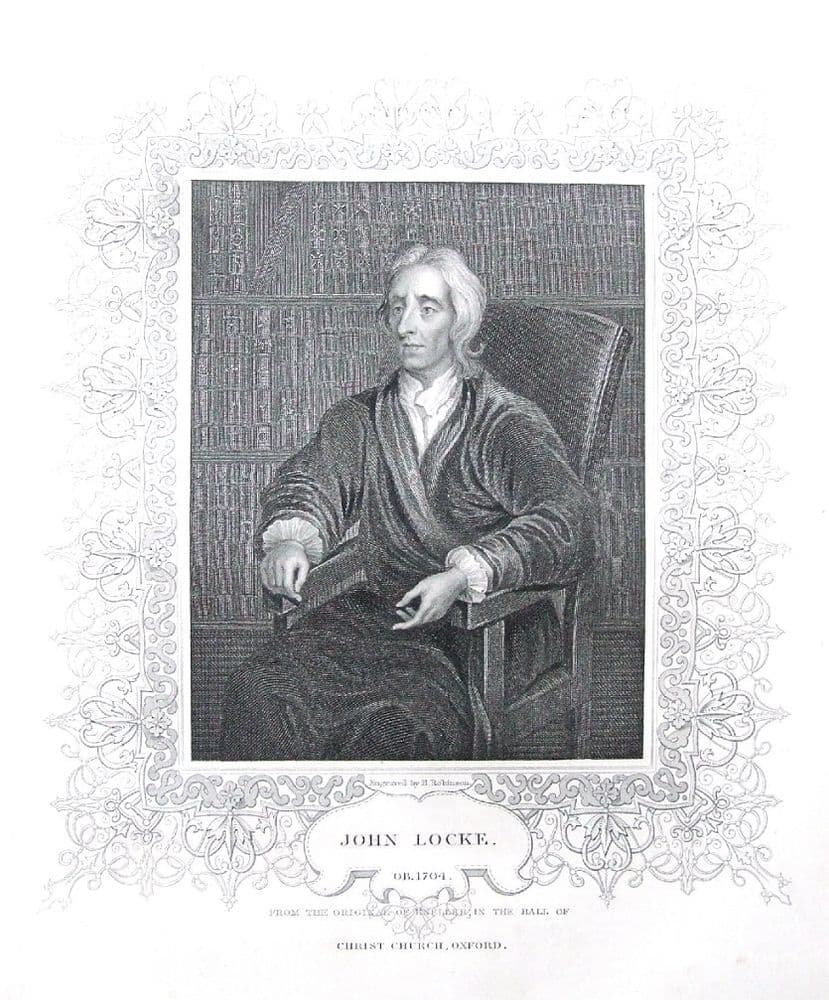 JOHN LOCKE PHILOSOPHER & PHYSICIAN Antique Portrait Print c1860