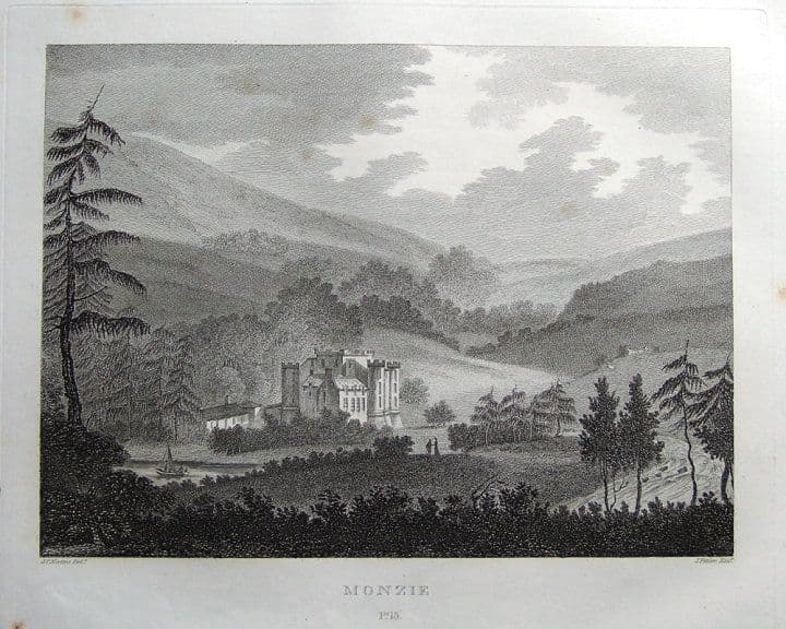 MONZIE CASTLE CRIEFF PERTHSHIRE SCOTLAND original antique print 1819