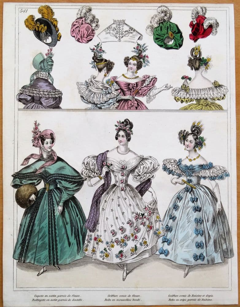 PERIOD COSTUME Townsend Ladies Paris Fashion plate 541 antique print 1833