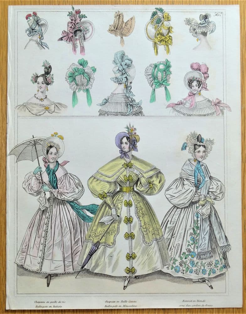 PERIOD COSTUME Townsend Ladies Paris Fashion plate 562 antique print 1833