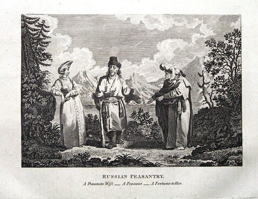 RUSSIAN PEASANTS Antique Print c 1810