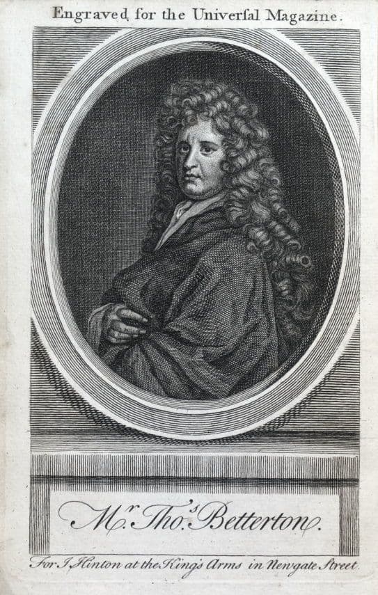 THOMAS BETTERTON London Actor original antique portrait print 1754