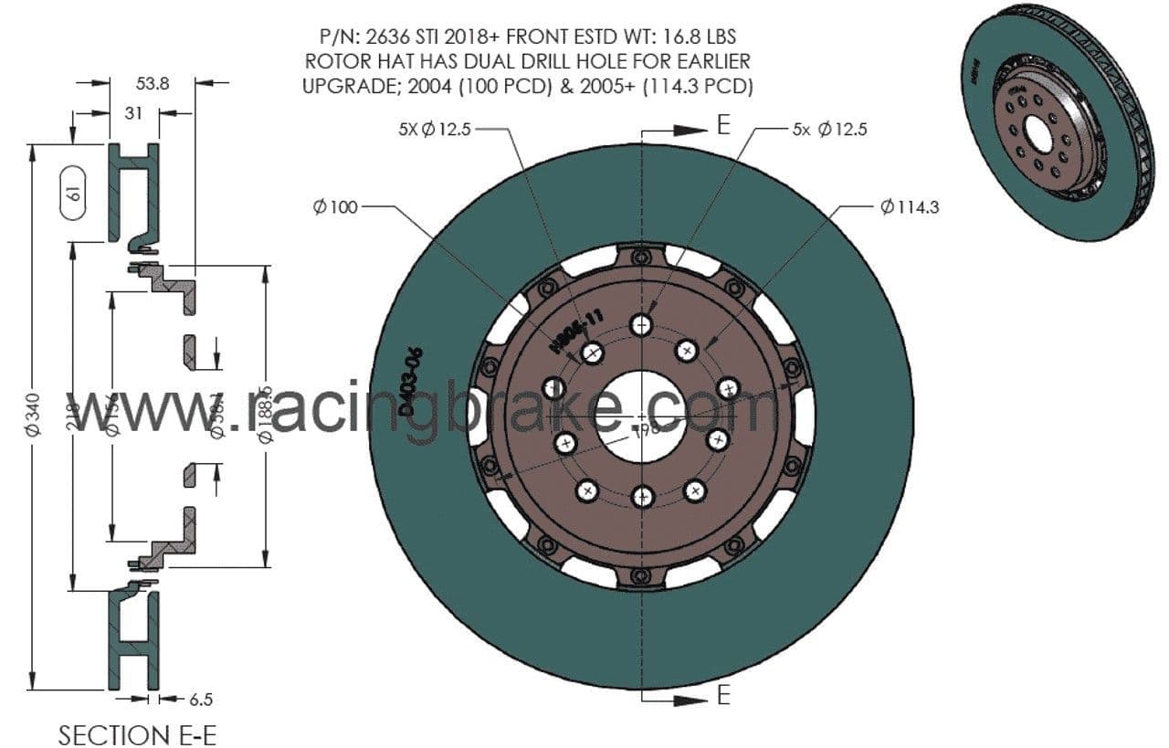 RacingBrake 2 piece Disc Kit for Subaru WRX STi 2018