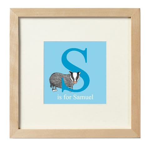 NEW Personalised Badger Alphabet Picture - Snuffles the Little Badger