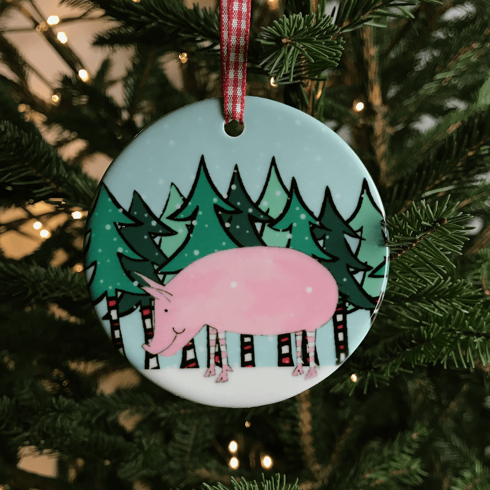 Personalised Ceramic Christmas Tree Decoration- Oink the Little Pig