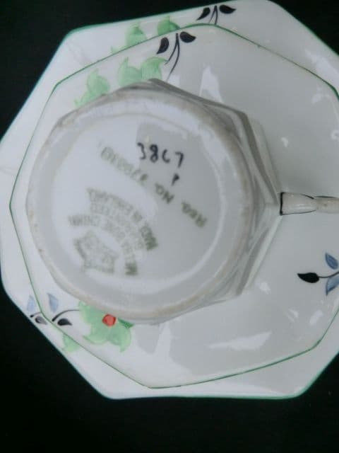 Melba china floral handle Art Deco tea trio