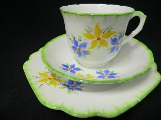 Melba China handpainted Art Deco tea trio