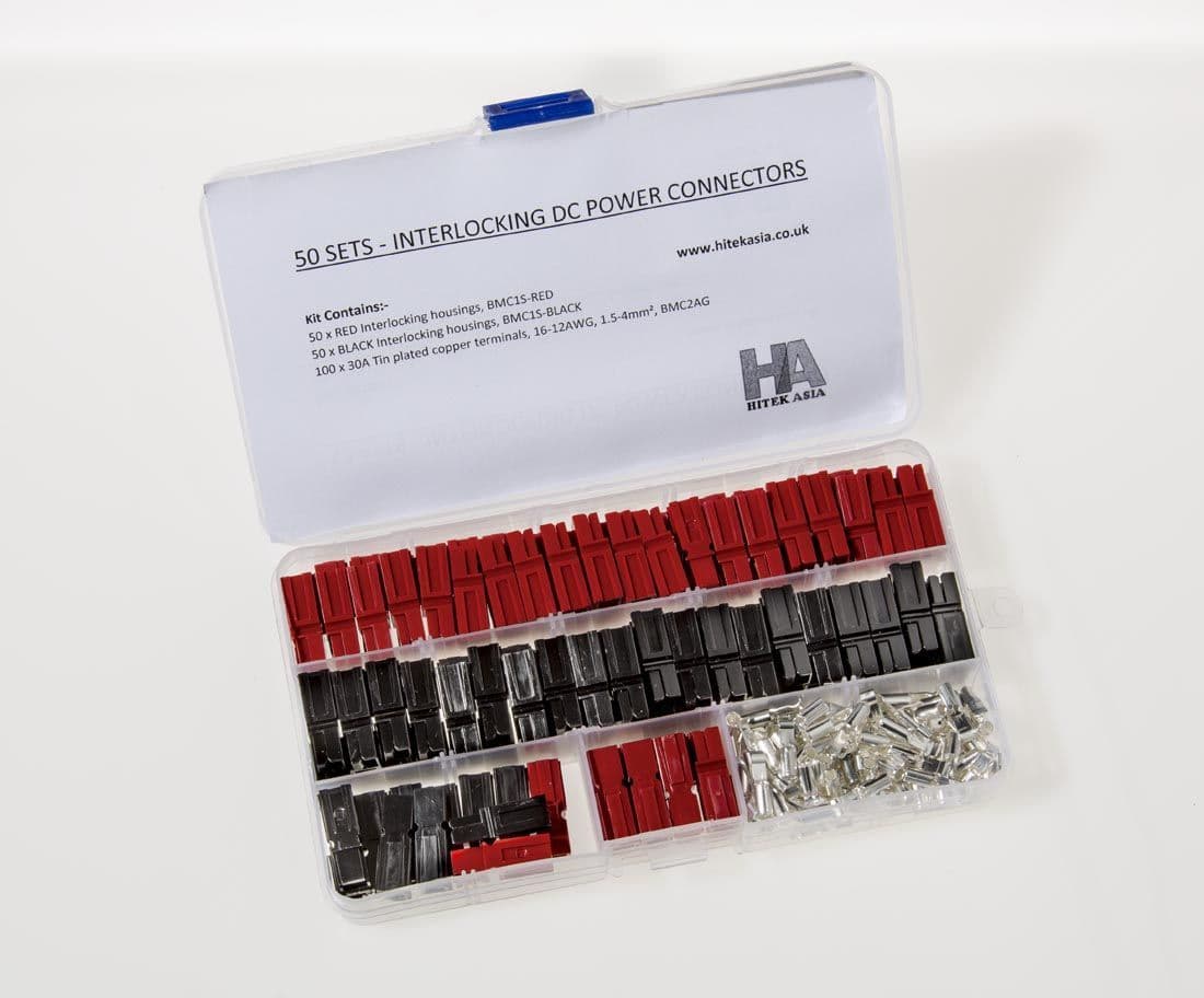 30 Amp Single Pole Interlocking Power Connectors Red and Black 50Pairs