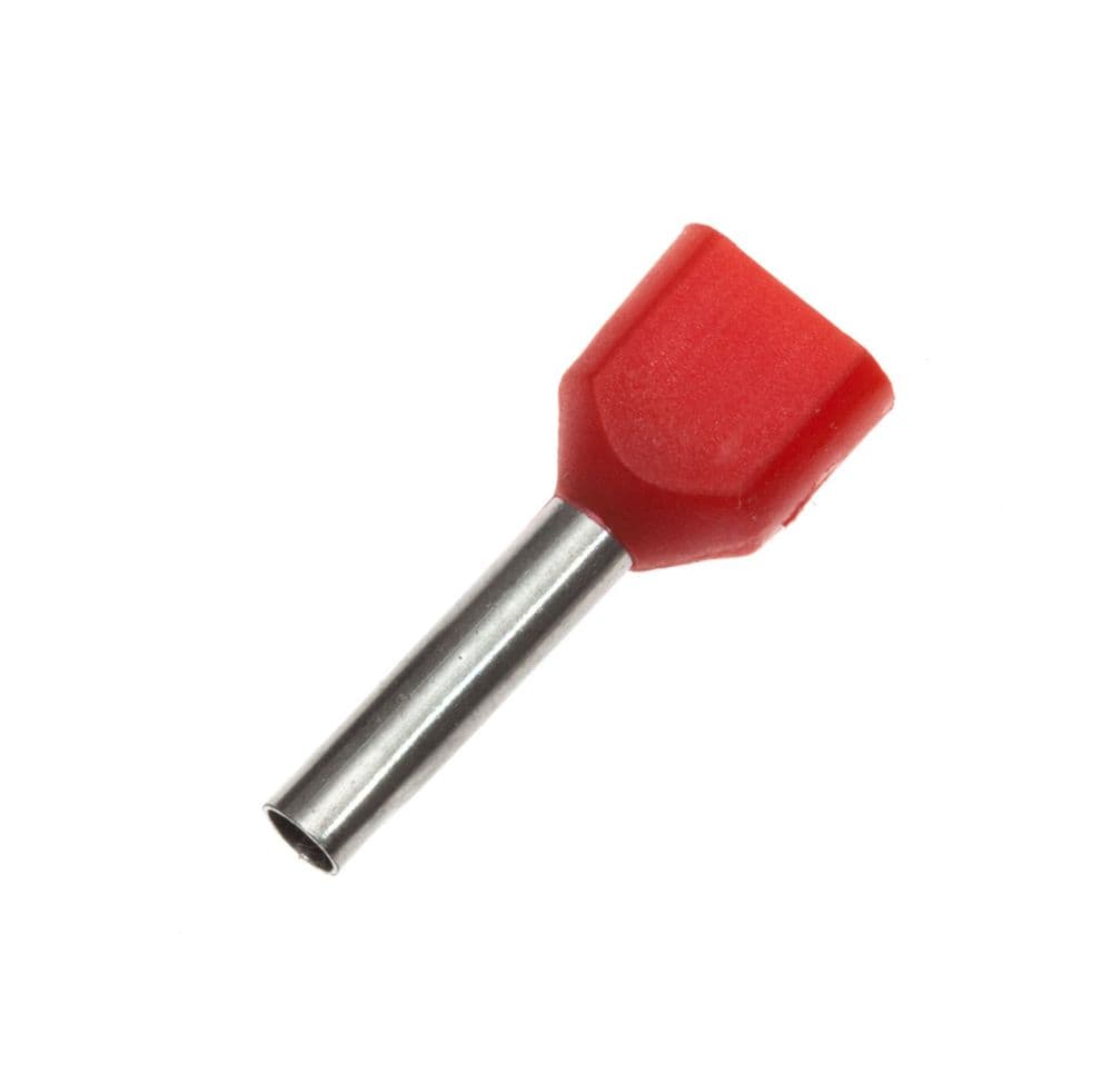 Twin, Bootlace Ferrule, 1.0mm2, Red, 8mm, TE1008-RED (Pack of 100)