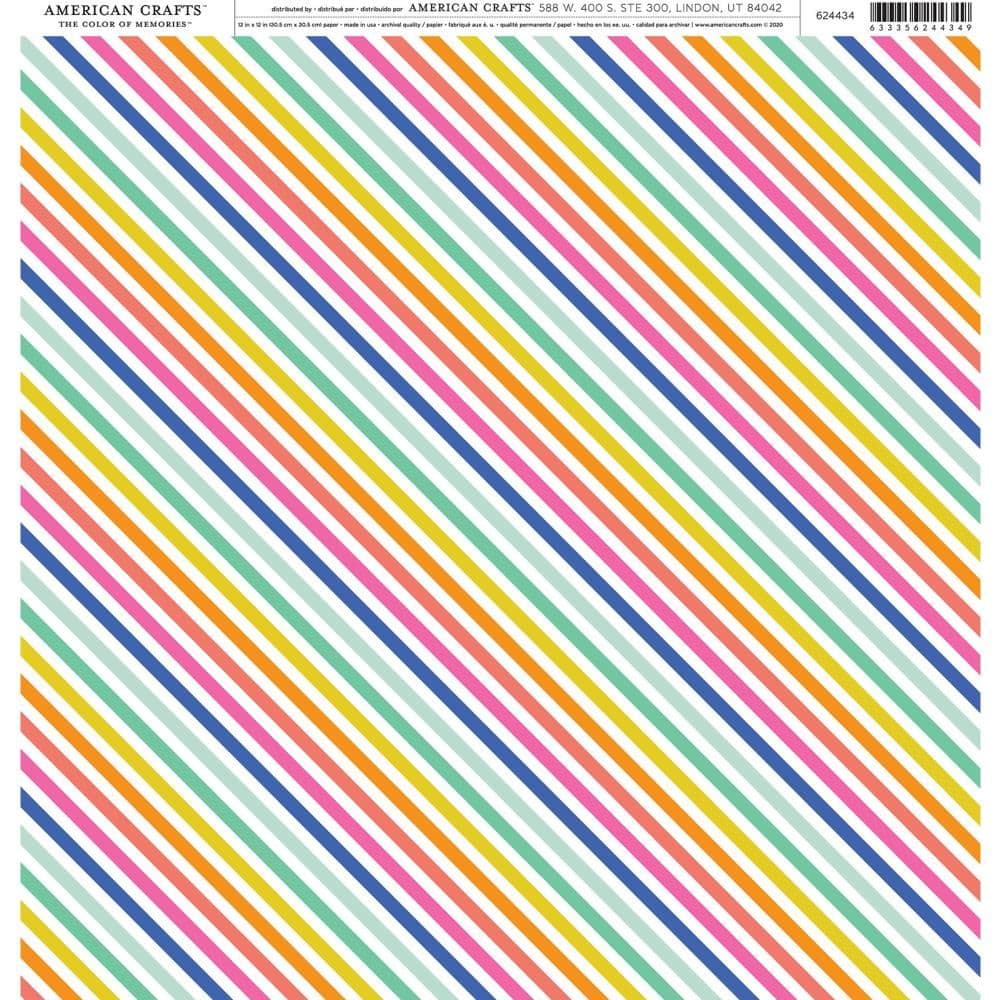 American Crafts 12x12 Patterned Paper - Rainbow Diagonal Lines