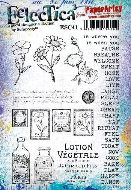PaperArtsy Eclectica E Scrapcosy 41 Mounted Rubber Stamp Set - ESC41