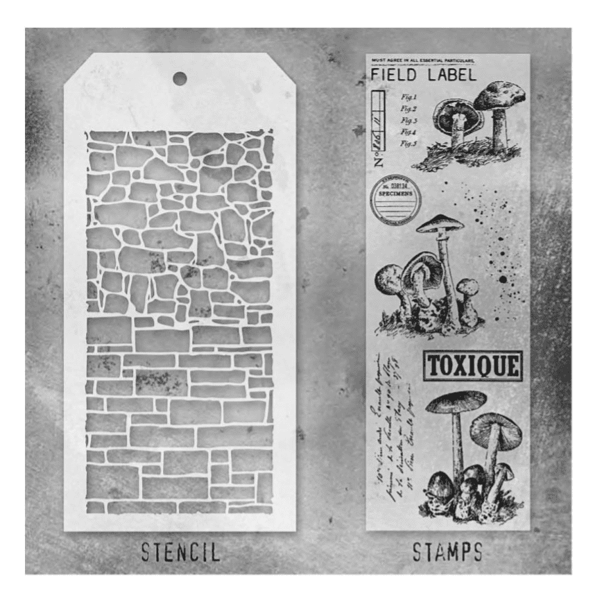 Tim Holtz Mixed Media Stamp and Stencil - Tiny Toadstools Set 12