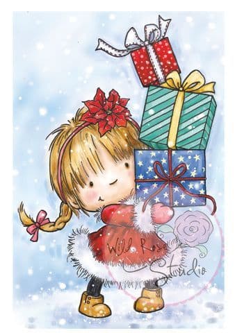 Wild Rose Studio - Girl with Xmas Presents Clear Stamp