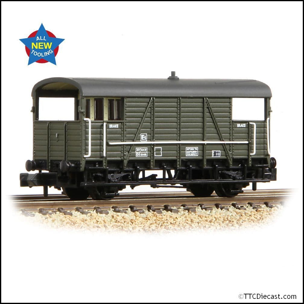 Farish 378-028 SE&CR 25T Dance Hall Brake Van BR Olive Green - N Gauge