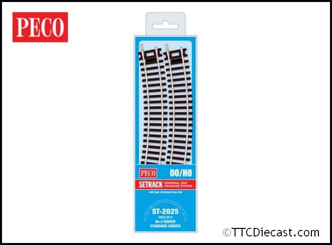 Peco ST-2025 2nd radius Standard Curves Pack of 8 - OO Gauge