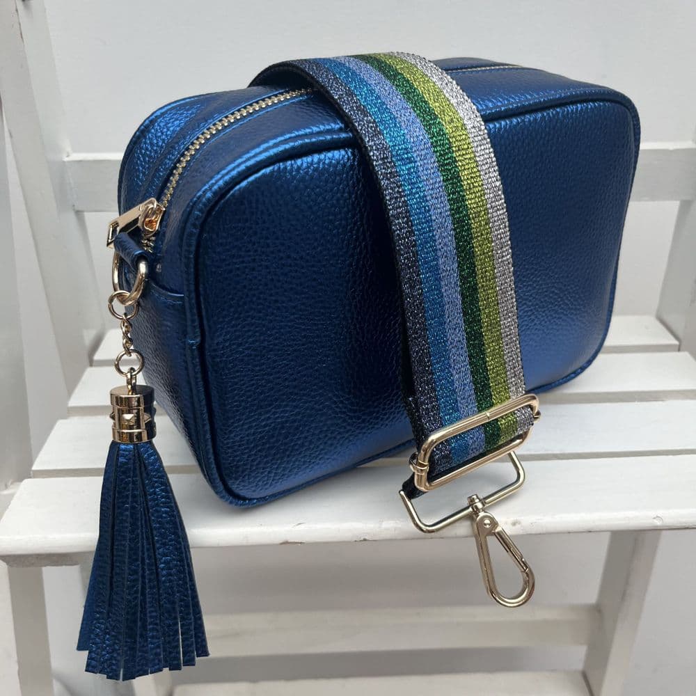 SPECIAL OFFER Metallic blue faux leather tassel bag gift set