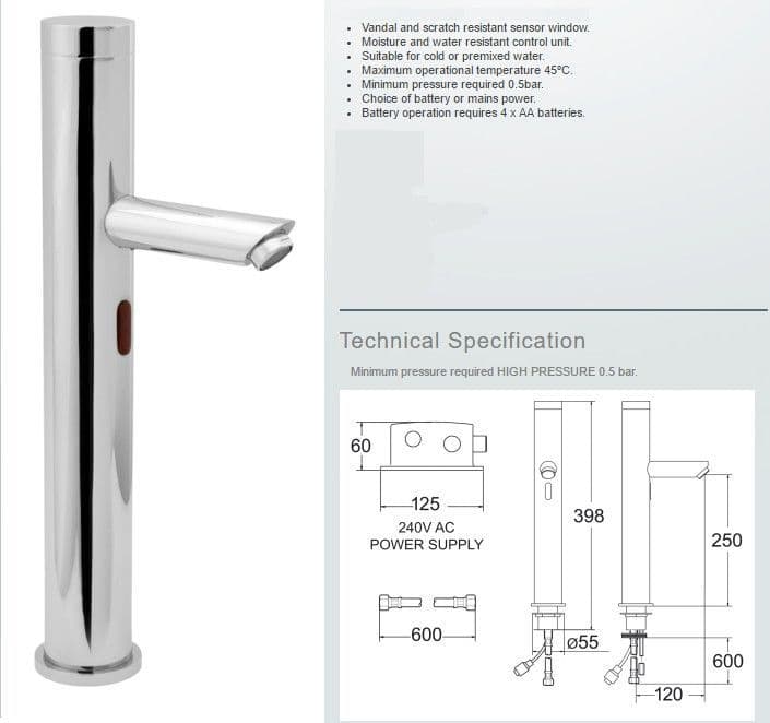 Deva Sensor 3D Tall Vessel Basin Sensor Tap - Sensor Height Centre ...