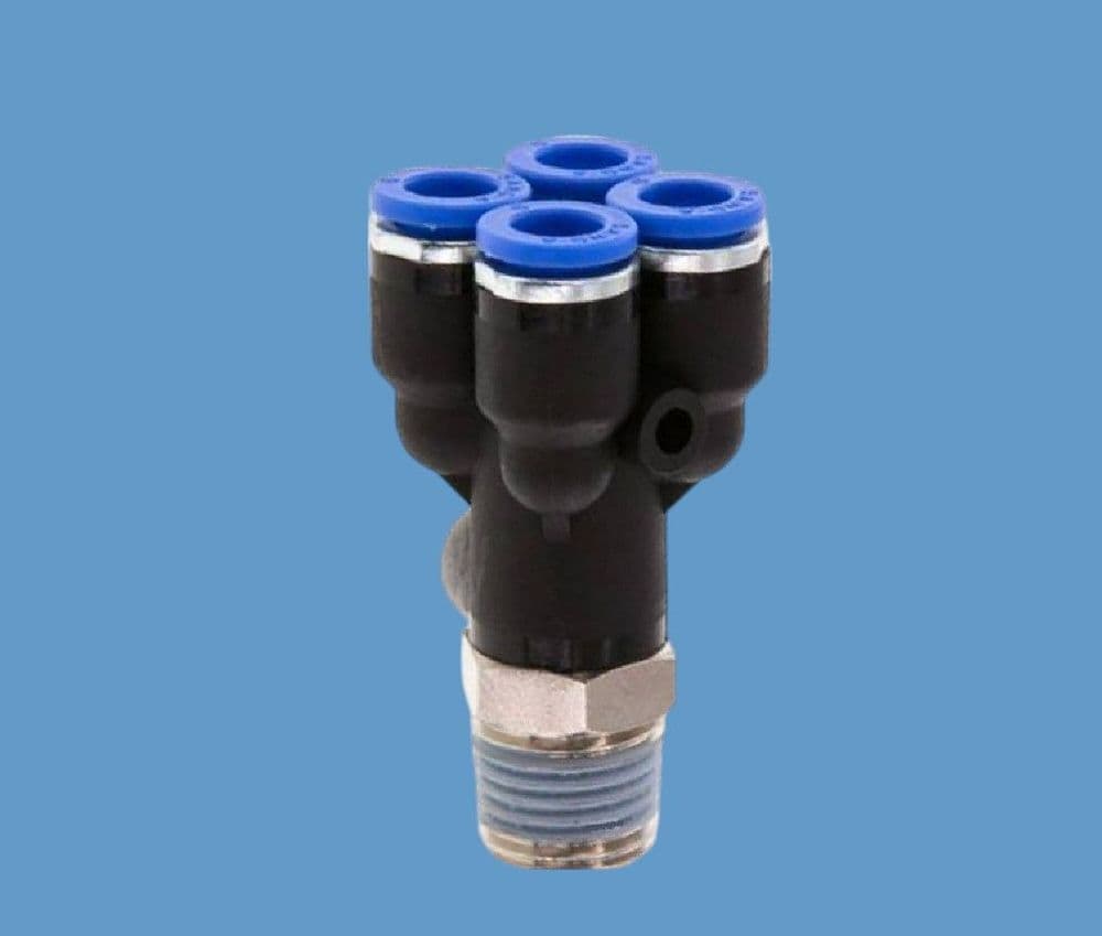 4 Way Threaded Air Manifold Push Fit AD6-25PF Adhesive Dispensing Ltd