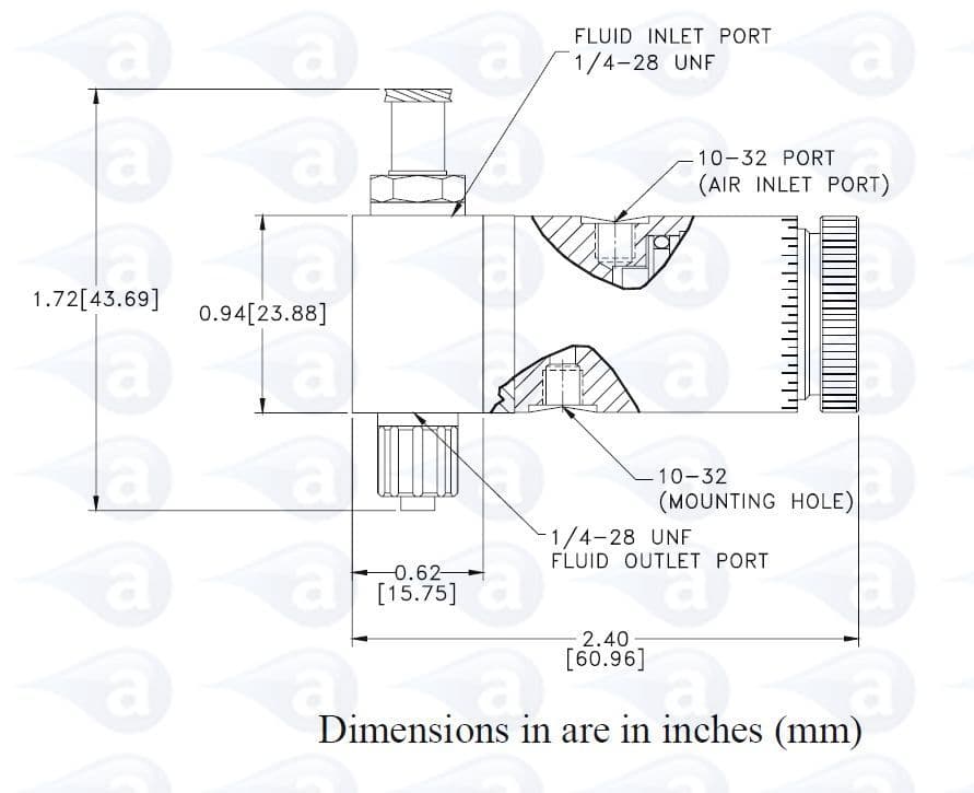 Air Operated Horizontal Delrin Diaphragm Valve TS5621HD Adhesive Dispensing Techcon