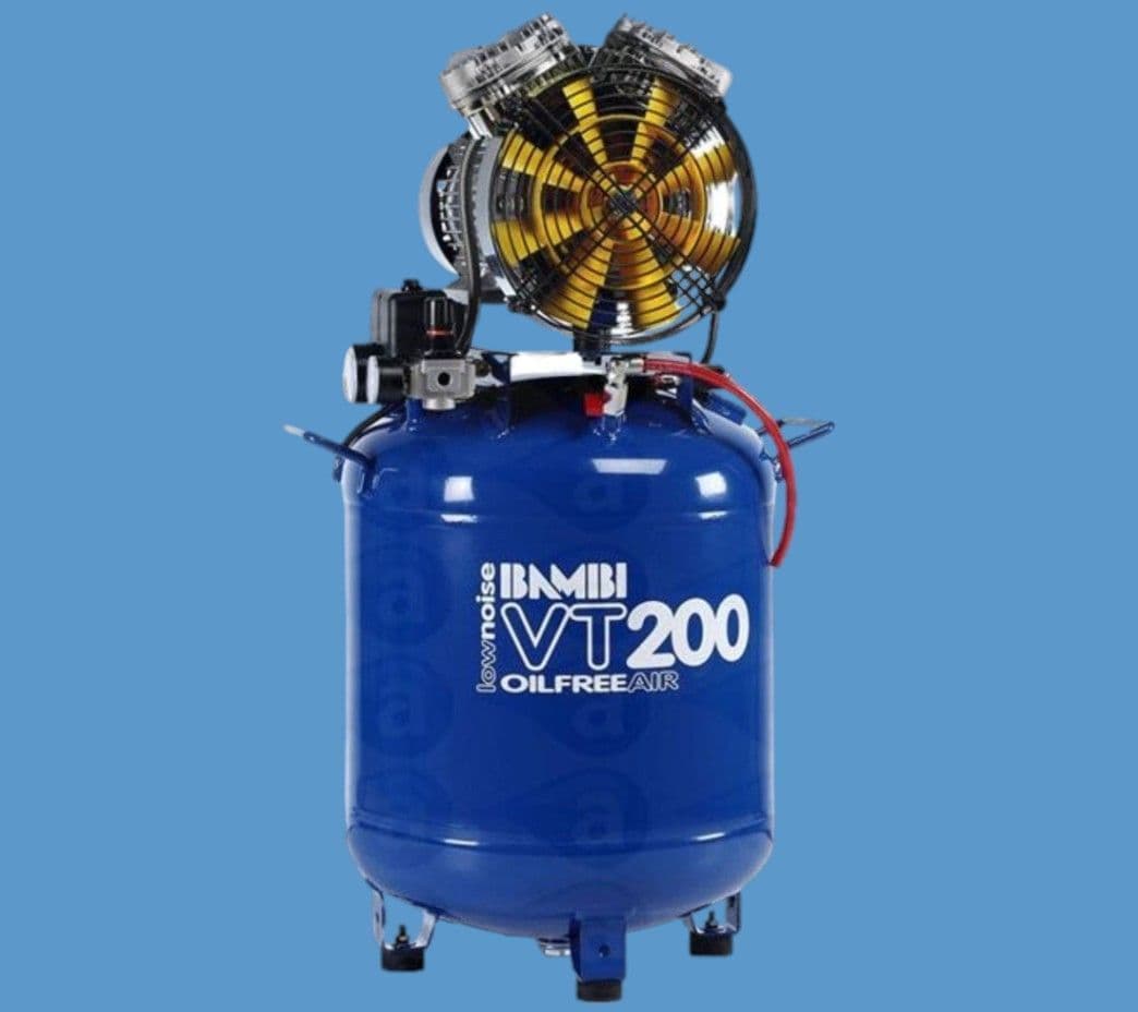 Silent Running Oil Free Air Compressor 50 Litre Tank Adhesive Dispensing VT200 Bambi