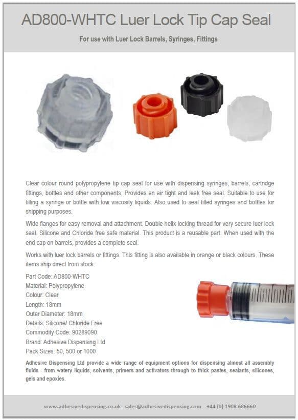 Clear Luer Lock Round Syringe Tip Cap AD800-WHTC Adhesive Dispensing Ltd