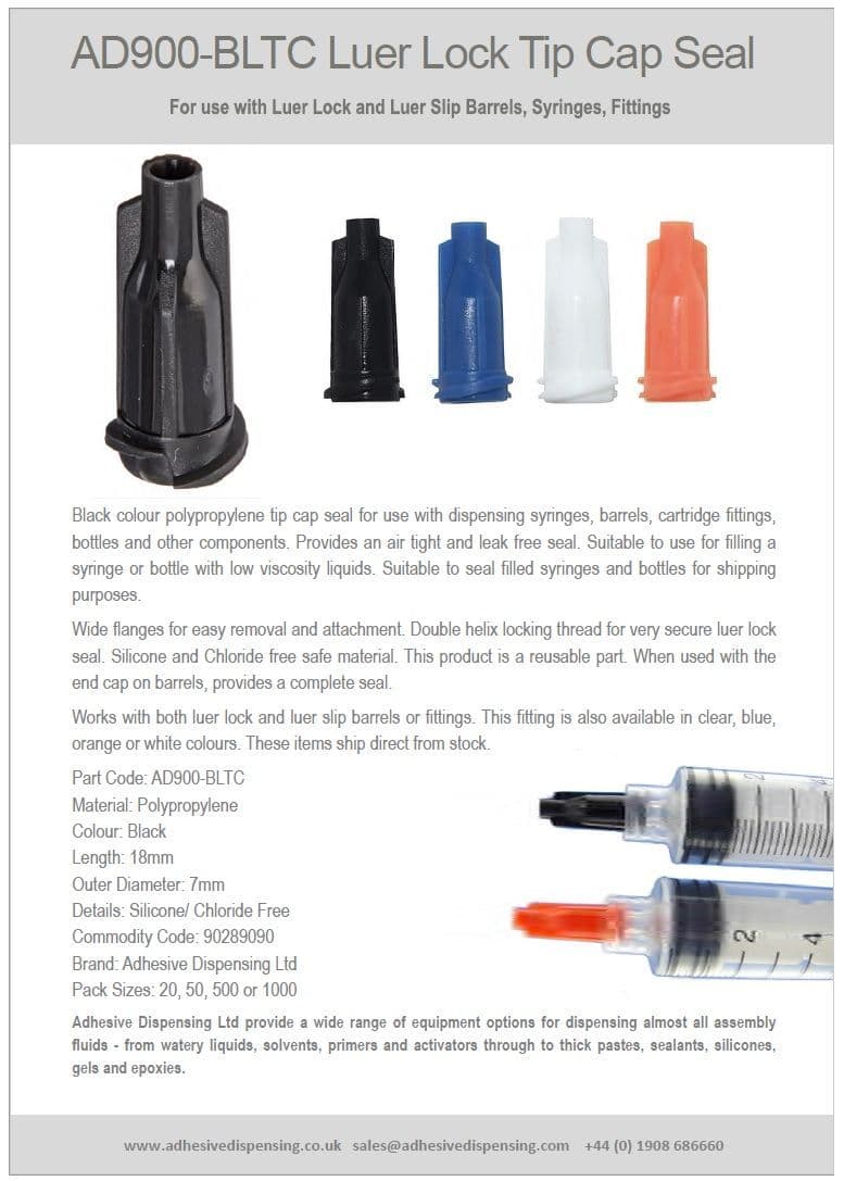 Black Luer Lock Tip Cap Seal AD900-BLTC Adhesive Dispensing Ltd ...