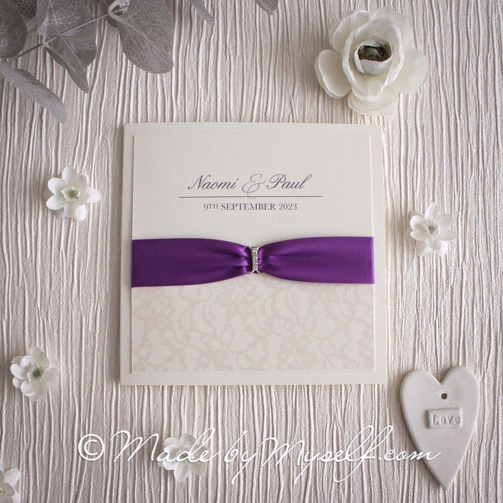 Ribbon Bar Lace Wedding Invitation
