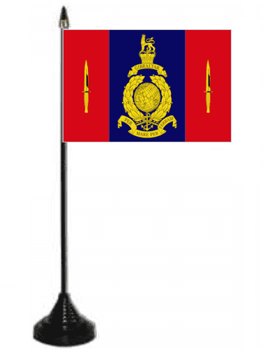 45 Commando Royal Marines Desk / Table Flag with plastic stand and base.